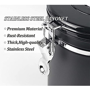 ANTOWALL Coffee Containers Stainless Steel 1.8L Coffee Jar Canister Airtight Storage Coffee Tank With Scoop & Date Tracker For Coffee Bean, Tea, Sugar, Flour (Black)