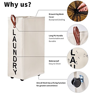 Homlikelan 70L Large Laundry Hamper,Tall Rolling Laundry Basket,Narrow Laundry Basket with Wheels,Slim Laundry Hamper on Wheels Clothes Hamper Laundry Bin 27.5" Beige