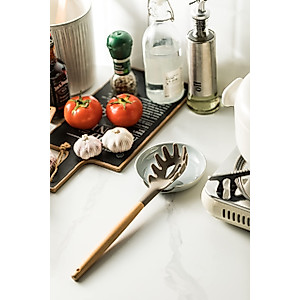 Miamolo Ceramic Spoon Rest for Kitchen Counter, Kitchen Spoon Holder for Stove Top, Cooking Utensil Rest with Drip Tray for Ladles Tongs Spatula, Dishwasher Safe, Light Gray