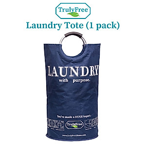Truly Free Waterproof Laundry Tote - Fabric Hamper with Handles for Bedroom, Dorm, Teen Room - Standing Clothes Basket for Dirty Laundry