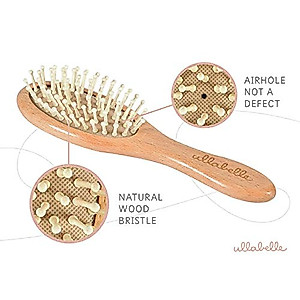 Ullabelle 4 Piece Wooden Baby Hair Brush and Comb Set for Newborns & Toddlers in Chic Gift Box - Ultra Soft Natural Goat Hair and Wood Baby Brush Set Prevents Cradle Cap - Perfect Registry Gift (Blue)