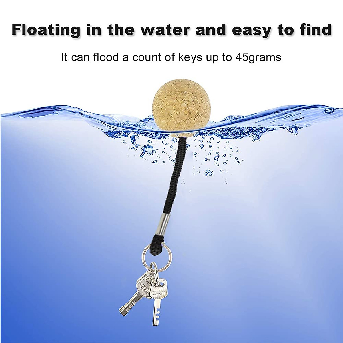 BINBE 6 Pcs Floating Cork Ball Keyrings, 35mm Buoyant Key Ring Water Sports Keychain Wooden Floatable Key Chain for Sailing Surfing Canoeing Fishing Kayaking Swimming Diving