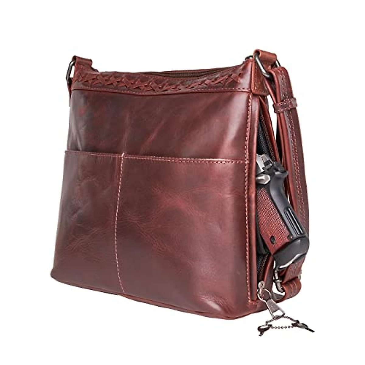 Lady Conceal Concealed Carry Faith Distressed Leather Crossbody (Dark Mahogany)