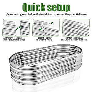 3 Pcs Galvanized Raised Garden Bed Kit 4 x 2 x 1 ft Large Planter Raised Bed Outdoor Planter Box Round Oval Metal Planter Box Arbitrary Assembly Raised Garden Bed for Vegetables Flowers Herbs Fruits