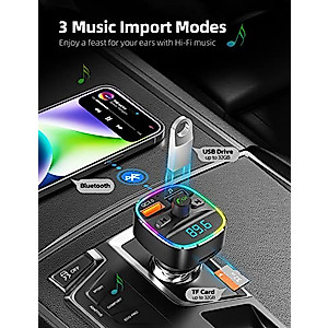 Nulaxy Bluetooth FM Transmitter for Car,Bluetooth Car Adapter with Dual USB Charging Car Charger MP3 Player Support TF Card & USB Disk,Hands Free Calling,7 Colors Led Backlit Light