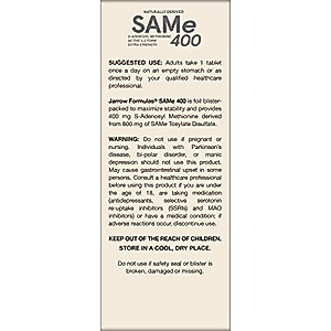 Jarrow Formulas SAMe 400 mg, Supports Joint Health, Liver Function, Brain Metabolism, 60 Tablets, Up To a 60 Day Supply