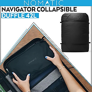NOMATIC Navigator Collapsible Duffle Bag - 42L Travel Backpack for Men and Women - Weekender Bag - Black Backpack