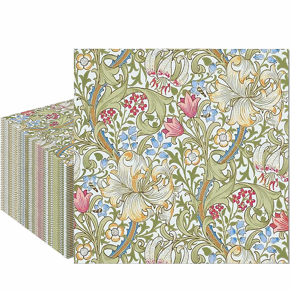 Bolsome 100Pcs William Morris Paper Napkins Vintage Flowers Cocktail Napkins Disposable Green Gold Wildflowers Luncheon Hand Napkins for Wedding Bridal Shower Dinner Tableware Supplies