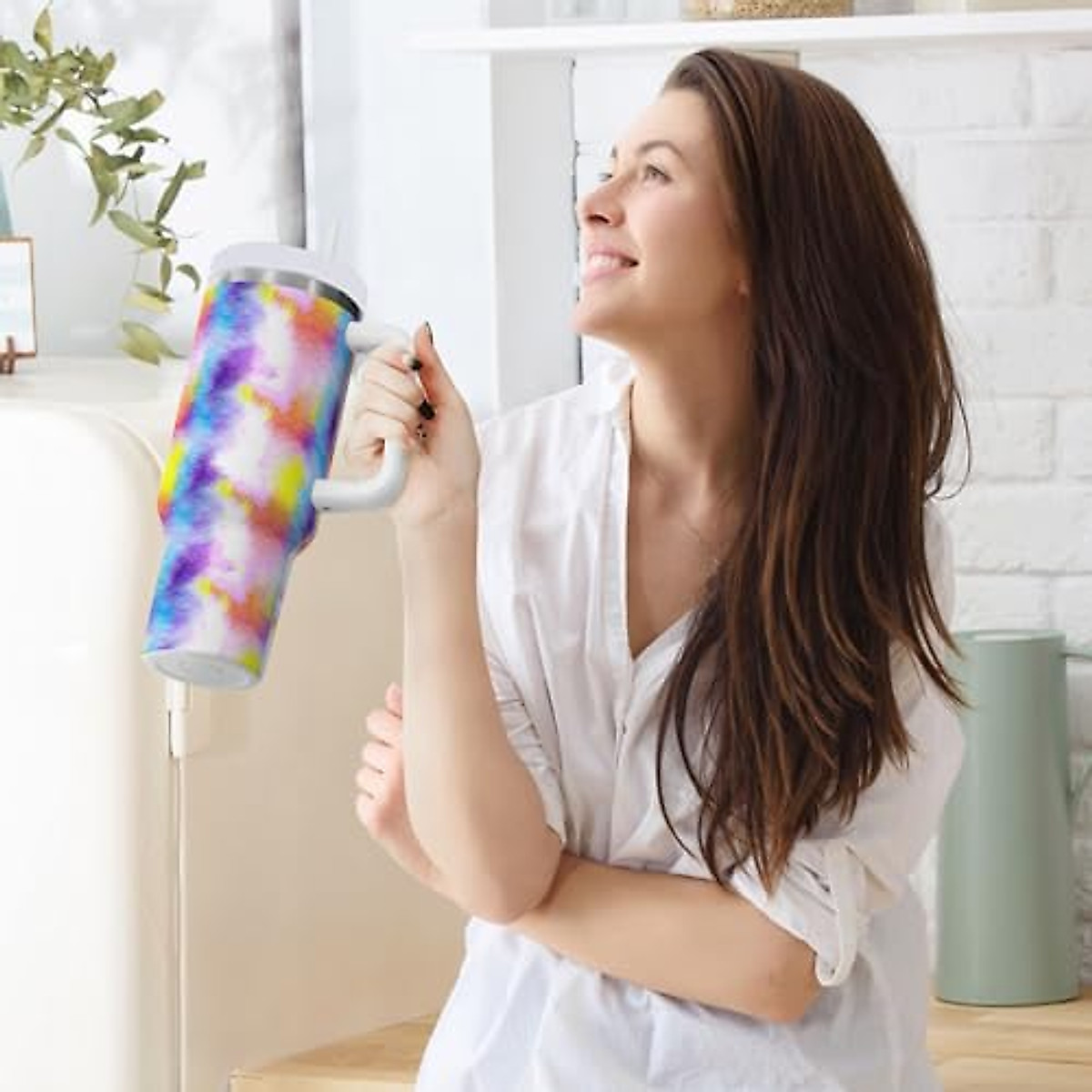 RPLIFE Dreamy Tie Dye Pastel Travel Coffee Tumbler, Stainless Steel Mug, Insulated Cup with Straw, Coffee Tumbler for Women