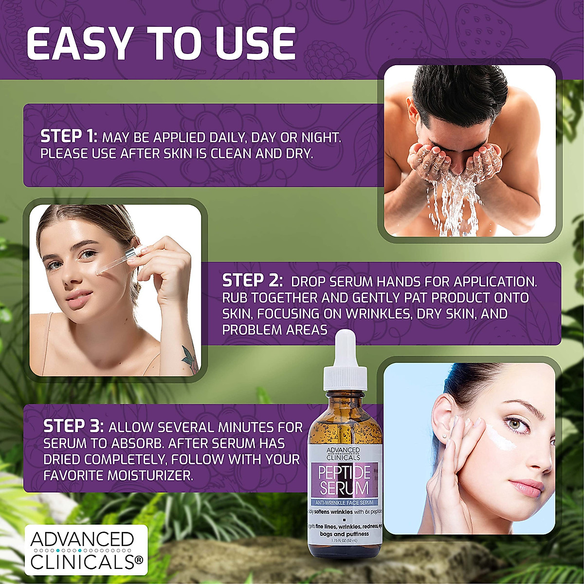 Advanced Clinicals 6X Concentrate Peptides Serum For Face | Hydrating + Firming Anti Wrinkle Collagen Peptide Moisturizer Face Oil W/Vitamin E For Wrinkles, Puffiness, & Uneven Skin Tone, 1.75 Fl Oz