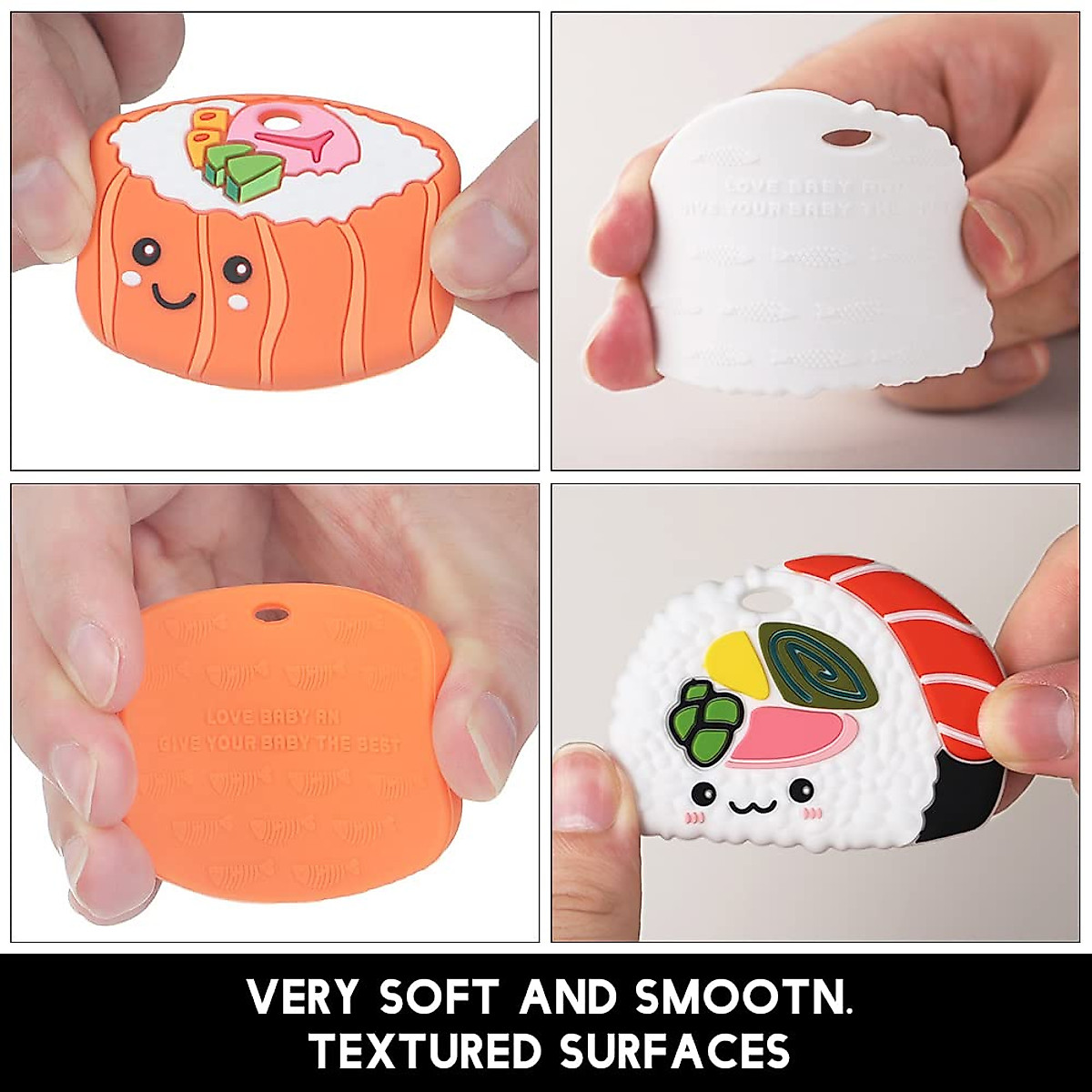 AmazingM 2 Pack Orange Sushi Sensory Chew teether for Boys and Girls,Food Grade Silicone Safety Pendant Chewy Teething Toys for Kids,Toddlers with Autism, ADHD,Oral Motor,Teething,Biting Needs