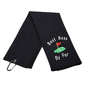 LEVLO Boss Gift Funny Golf Towel Gift for Golfer Best Boss by Par Golf Embroidered Golf Towel Gift Boss's Day (Best Boss- Black)