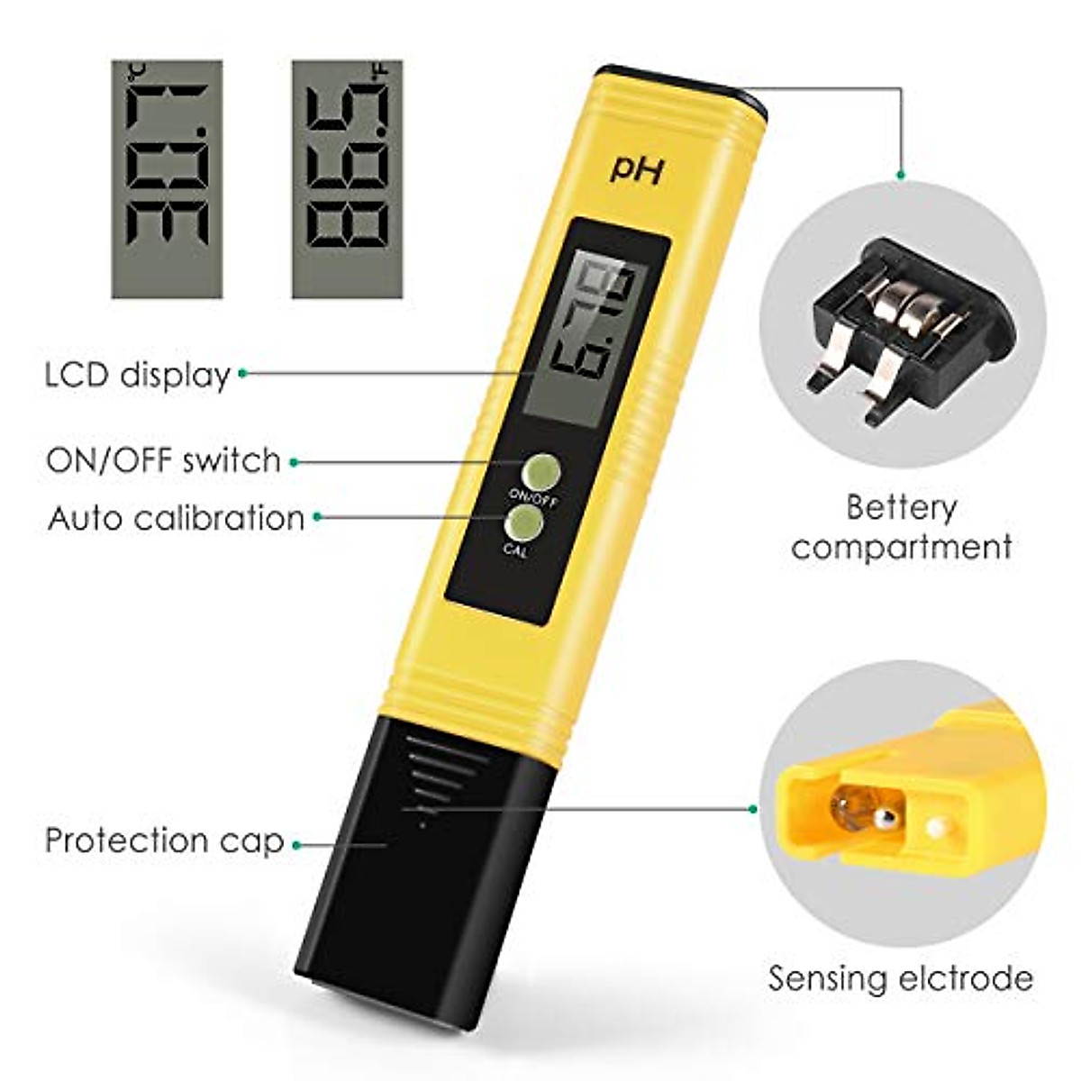 Digital PH Meter, PH Meter 0.01 PH High Accuracy Water Quality Tester with 0-14 PH Measurement Range for Household Drinking, Pool and Aquarium Water PH Tester Design with ATC