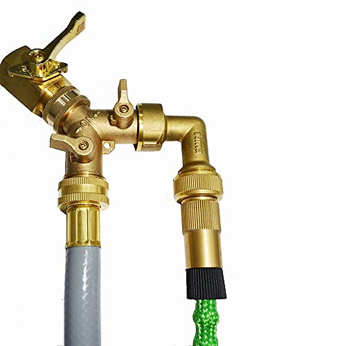 HQMPC Garden Hose Y Valve Hose Splitter Brass Hose Splitter with Solid Brass Handle Brass Y Valve Water Garden Hose Adapter 2 Way Y Valve 3/4" GHT Thread Extra 4 Presure washers (1)