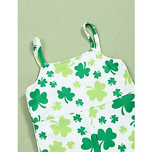 Sinda Toddler Baby Girl St. Patrick's Day Outfit Lucky Clover Print Sleeveless Bell-bottom Pants St.Patrick's Day Jumpsuit