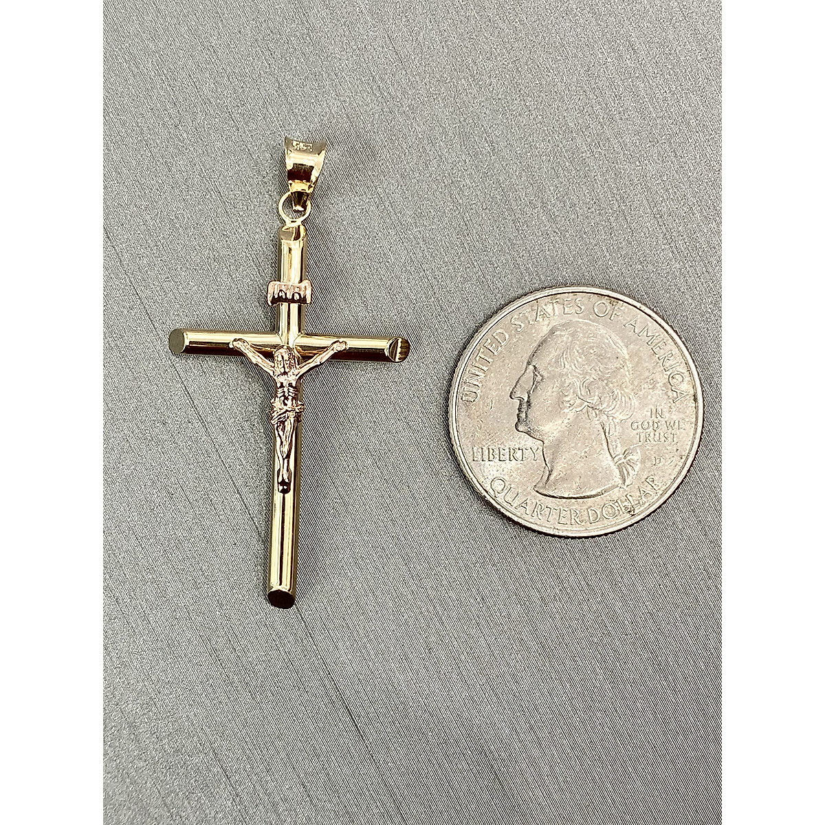 Solid 14K Yellow Rose Gold Crucifix Pendant - 38mm x 24mm Two Tone Jesus Cross Charm Religious Pendant - Suitable for Men & Women - Great Gift for Christmas & All Occasion