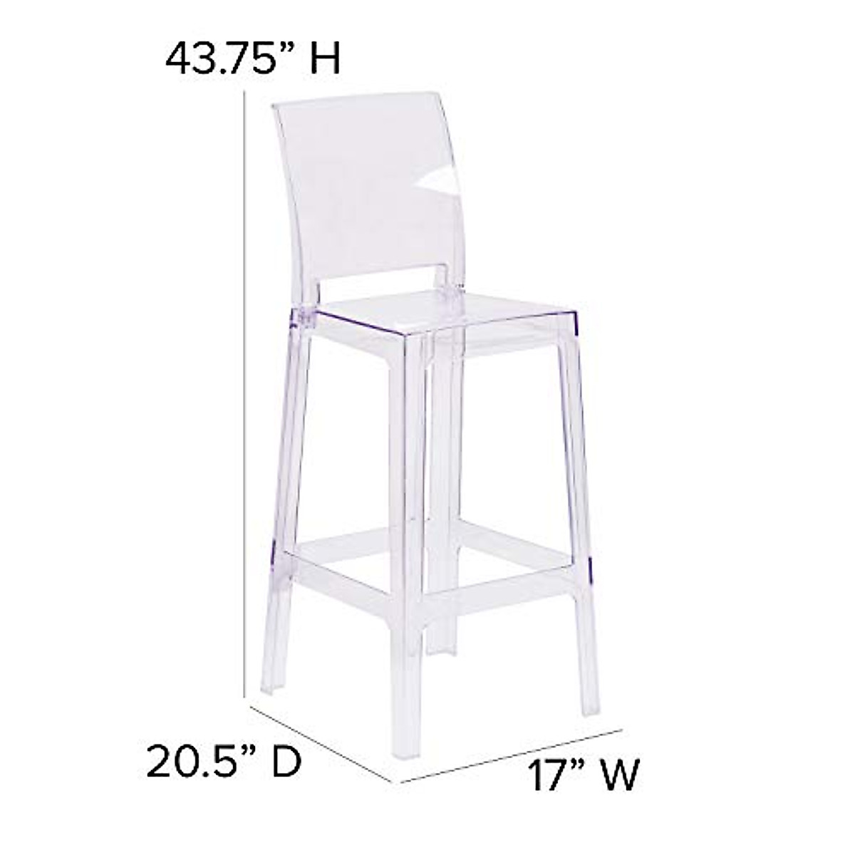 Flash Furniture 4 Pack Ghost Barstool with Square Back in Transparent Crystal