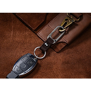 KeyUnity KM02SW Titanium Belt Clip Carabiner Leather Keychain Holder with Removable Stainless Steel Key Ring (Sandblasted)