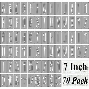 7 Inch Alphabet Letter Stencils for Painting - 70 Pack Letter and Number Stencil Templates with Signs for Painting on Wood, Reusable Skinny Letters Stencils for Chalkboard Wood Signs & Wall Art