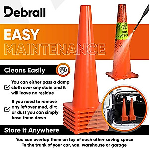 DEBRALL Traffic Cones 6 Pack – 36 Inches, 3 Reflective Strips, Resistant PVC Plastic, Safety Cone, Multipurpose Cones, for Parking, Construction, School