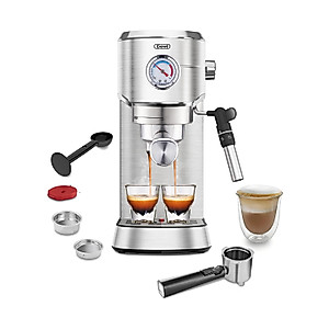 Gevi Espresso Machine 20 Bar with Auto Milk Frother, Professional Espresso Maker with Adjustable Shot Volume, Compact Cappuccino & Latte Machine, Stainless Steel, Gift for Coffee Lover, Home Baristas