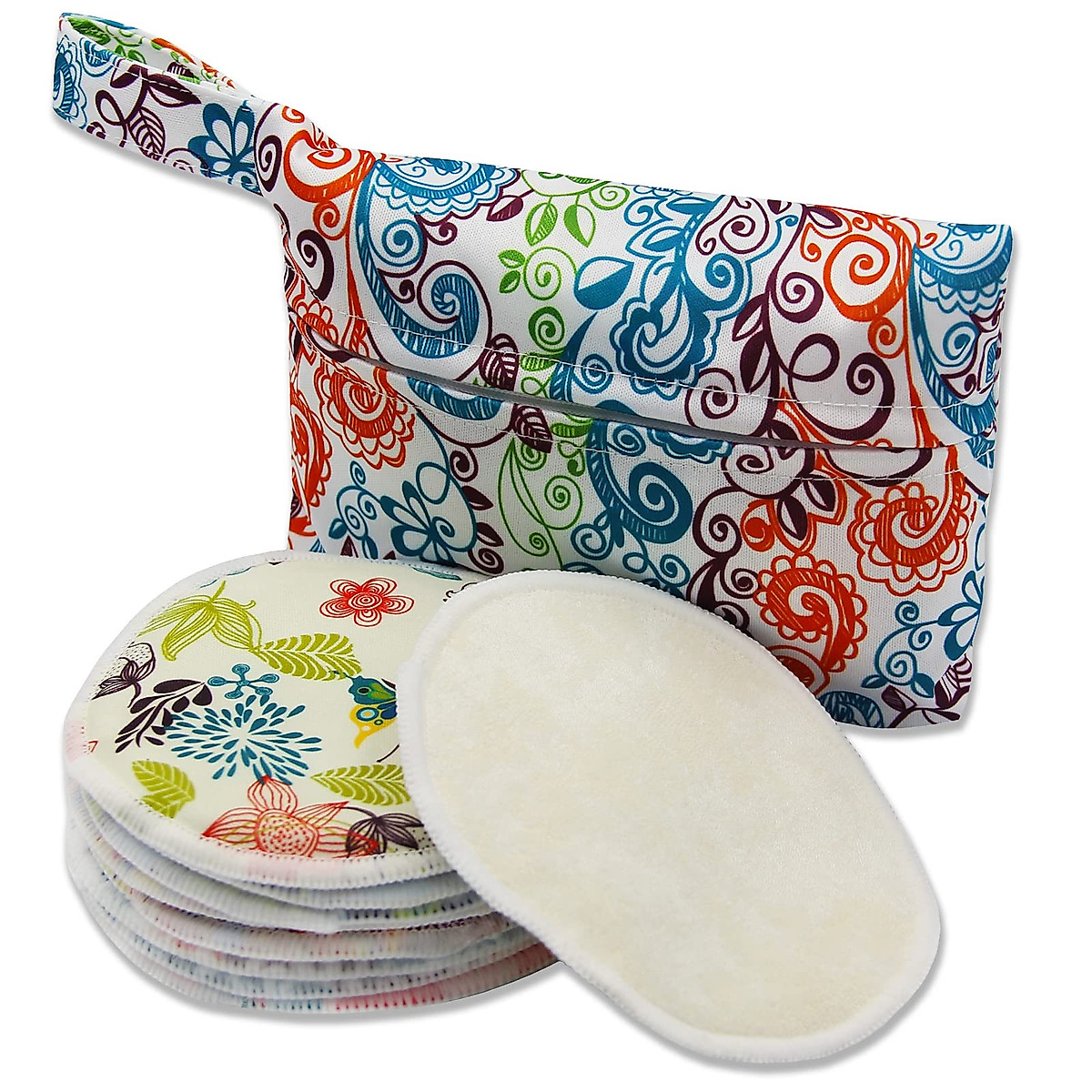 Pinowu Nursing Pads -10 Washable Pads + Wet Bag + Wash Bag, Breastfeeding Nipple Pads (Large 4.7")