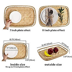 PEMAR Wicker Serving Trays w Handles,Rectangular Hand-Woven Lap Trays,Bamboo Bedroom Trays,Cabin Trays for Foods & Drinks. Decorative Trays for Coffee Tables,Breakfast,Dinners,Bed Eating. 2 Pack Set