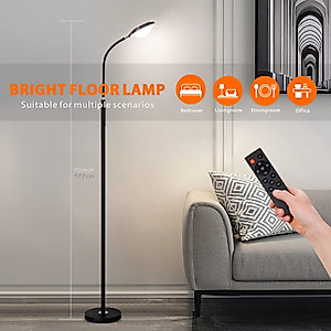 XXEAN Super Bright LED Floor Lamp with Remote,22W Dimmable Standing Lamp for Bedroom,Adjustable 10 Levels Brightness Tall Lamp with Timer,Touch Control Black Floor Lamp for Living Room