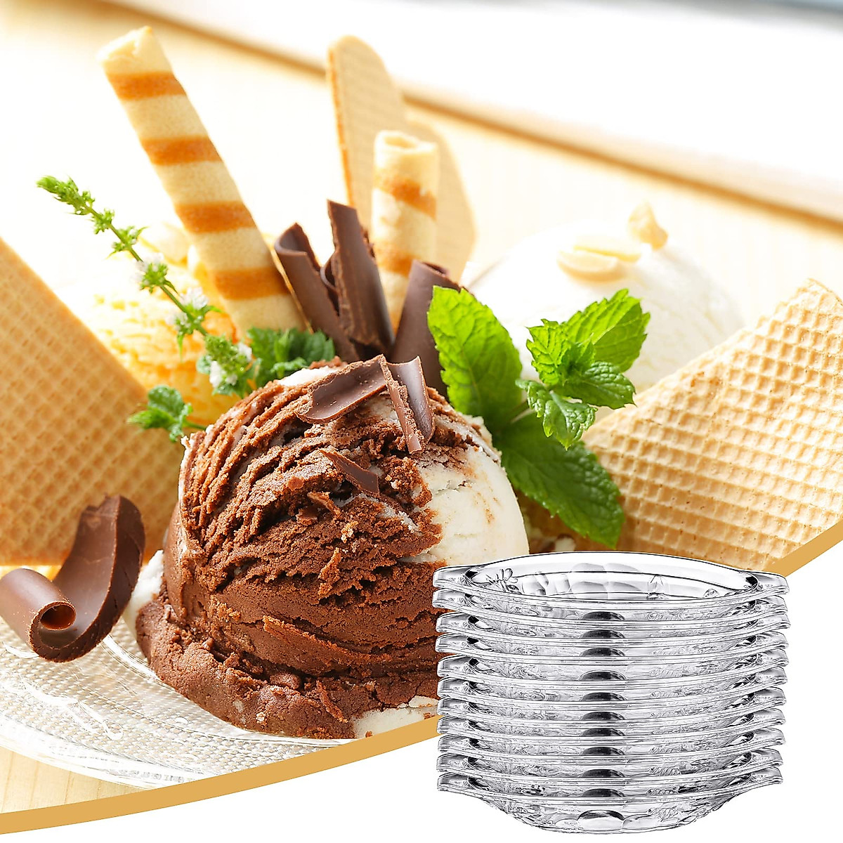 12 Sets 8 oz Acrylic Banana Split Bowls and Teaspoon Set Clear Banana Split Boats Silverware Split Ice Cream Dish Spoons Stainless Steel Coffee Spoons for Dessert Kitchen Party, Dishwasher Safe