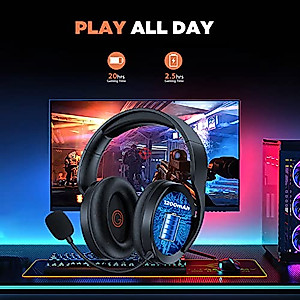 OCG Gaming Headset Dual Wireless Lossless 2.4G Bluetooth Gaming Headphones with Detachable Microphone 50mm Speakers - for PC, PS4, PS5,Smartphone,MacBook,Notebook,Tablet Black