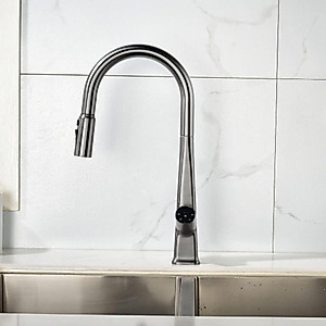 Touchless Kitchen Faucet with Put Down Sprayer, Touch Screen Kitchen Faucet with Temperature Display, Smart Sensor Kitchen Faucet, Brass Kitchen Sink Faucet, Kitchen Mixer Tap-Gray