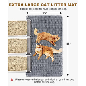 Fostanfly Cat Litter Mat - Extra Large XL 45"x 27" Cat Litter Trapping Mat, Machine Washable Double Layer Design, Urine & Waterproof for Kitty- Easy Clean for Floor