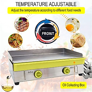 TECHTONGDA LPG Gas Countertop Flat Top Griddle Commercial Stainless Steel Griddle Grill Hot Plate BBQ Teppanyaki Grill with Adjustable Temperature Control for Restaurant Kitchen 2800Pa 28.94x16.14 in