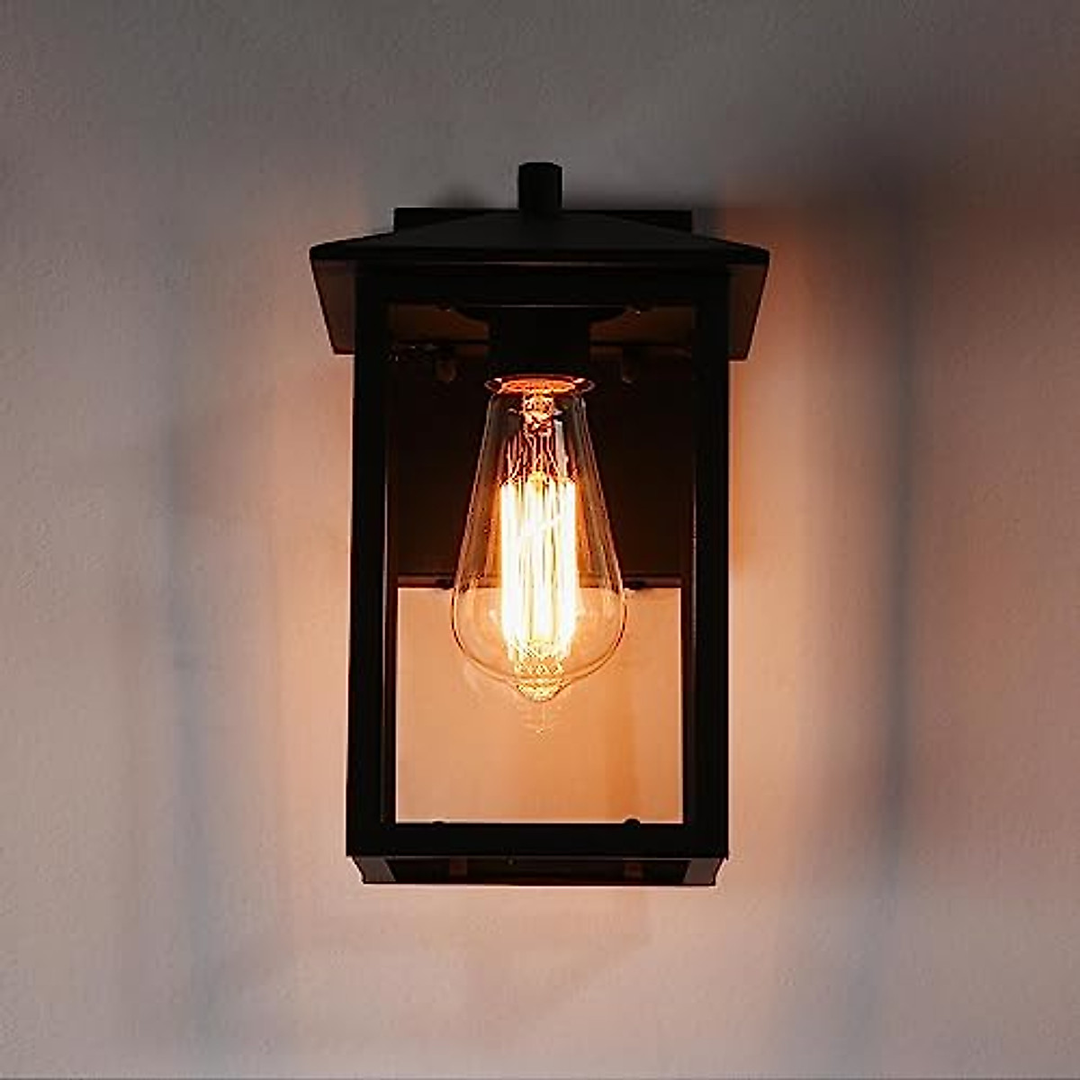 Black Outdoor Wall Lights, Farmhouse Exterior Wall Sconces Light Fixture with Clear Glass, Modern Square Waterproof Lanterns for Front Door, Entry, Porch, Patio, and Gazebo