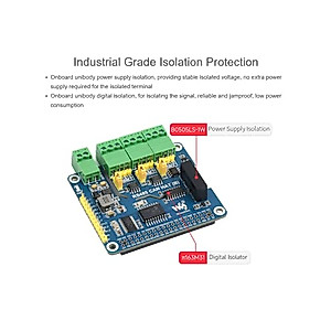 2-Channel RS485 and 1-Channel CAN Expansion Board Isolated RS485 CAN HAT (B) for Raspberry Pi 4B/3B+/3B/2B/B+/A+/Zero W/Zero WH,Multiple Protection Circuits,SPI Communication