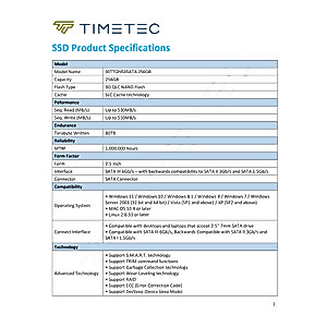 Timetec 256GB SSD 3D NAND QLC SATA III 6Gb/s 2.5 Inch 7mm (0.28") Read Speed Up to 530 MB/s SLC Cache Performance Boost Internal Solid State Drive for PC Computer Desktop and Laptop (256GB)