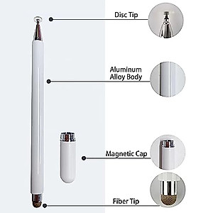 Stylus Pens for Touch Screens (2 Pcs), 2 in 1 Magnetic Disc & Fiber Tip Stylus Pen for iPad with Magnetic Cap, Compatible with All Touch Screens - Free Replacement Disc Tips, Black and White
