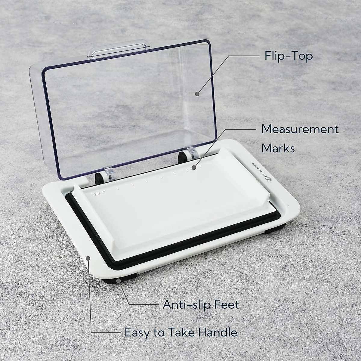 KITCHENDAO Airtight Flip-Top Butter Dish with Lid for Countertop and Refrigerator, Butter Keeper, Plastic Butter Holder Tray for 2 Sticks East Coast/West Coast/European Style/ Kerrygold Butter