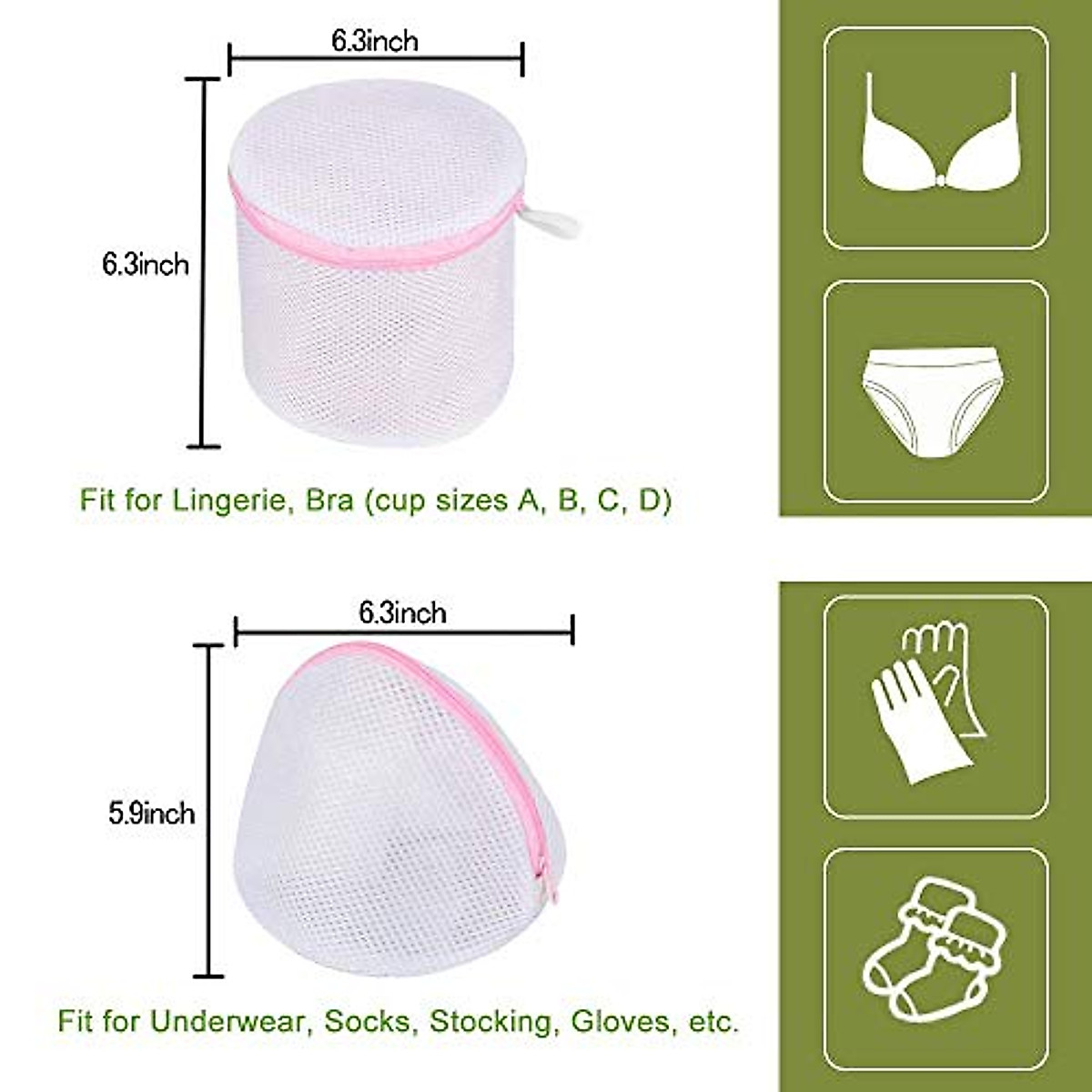 OTraki Bra Wash Bags for Lingerie 6 Pack Mesh Delicates Zipper Laundry Bag for Women College Girl Underwear Socks Silk Stockings Washing Machine Net Protector White