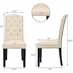 ERGOMASTER Dining Chairs Set of 4 Adjustable Parsons Chairs Anti-Slip Foot Dining-Chair Fabric Kitchen Chair with Solid Wood Legs - Beige