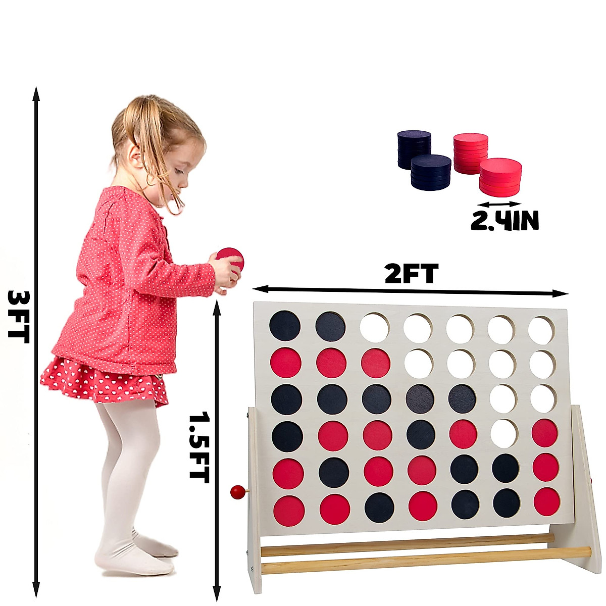Juegoal 4 in a Row Giant Game Set, 1.5FT Height Classic Wooden Connect Game, Line Up 4 Games with Carrying Case, Yard Lawn Outdoor Game for Kids Adults Family