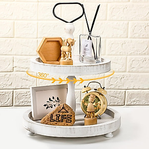 Wesiti 2 Tier Spinning Lazy Susan Organizer 360° Rotatable Vintage Rotating Wood Spice Rack Pallet Farmhouse Tiered Tray Stand for Kitchen countertop Cabinet Turntable Organizer