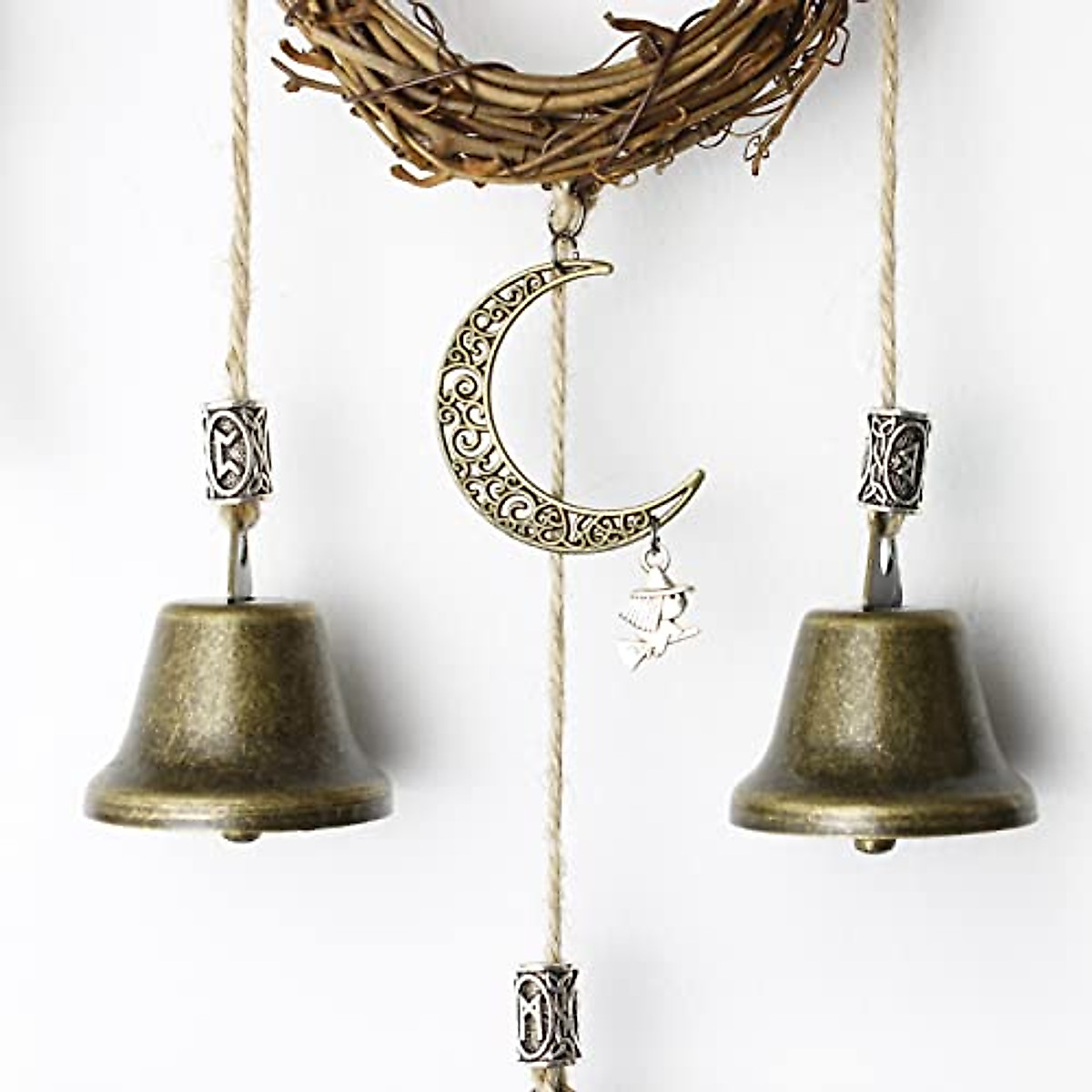 Witch Bells Witchcraft Decor Gifts Magic Pagan Wall Home Room Door Knob Decorative Protection Kitchen Witches Runes Wiccan Altar Supplies (Hemp Rope 3 Bells)