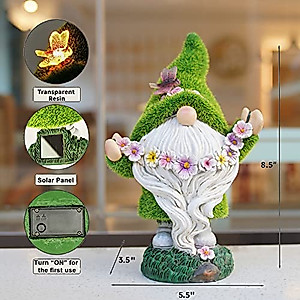 DiliComing Garden Gnomes Decoration for Yard - Outdoor Gnome Statue with Solar Light, Dwarf Sculpture for Outside Patio Porch Lawn Decor, Spring Decorations for Home