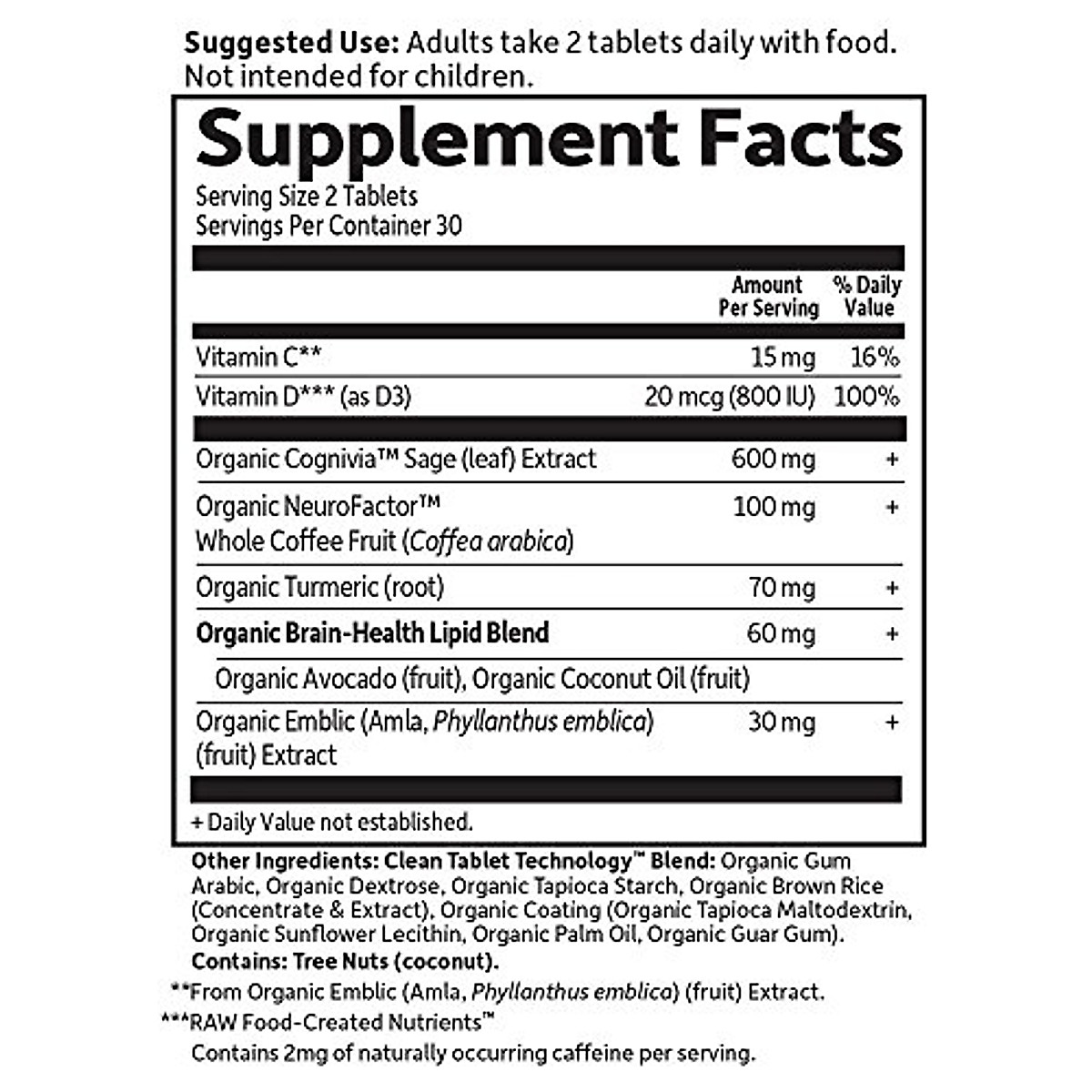 Garden of Life Dr. Formulated Organic Brain Health Memory & Focus for Teens and Young Adults 60 Tablets