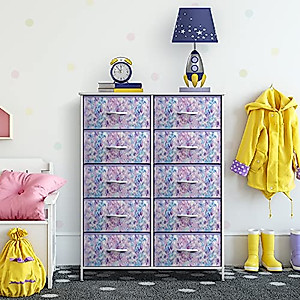 Sorbus Kids Dresser with 10 Drawers - Storage Unit Organizer Chest for Clothes - Bedroom, Kids Room, Nursery, & Closet - Steel Frame, Wood Top & Handles, and Easy Pull Fabric Bins
