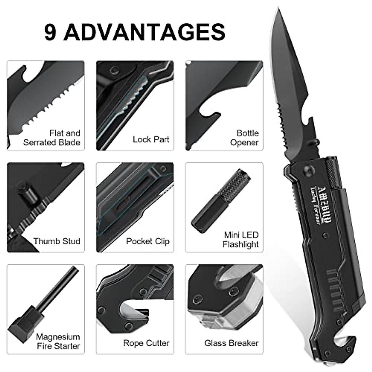 Father's Day Gifts for Dad from Daughter Son, 7-In-1 Pocket Multitool Knife Cool Gadgets Birthday for Men Women Him Husband Who Have Everything Wants Nothing, Tactical Survival EDC Camping Accessories