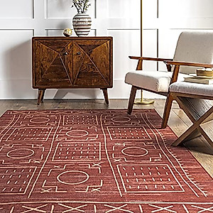 nuLOOM Fabiana Machine Washable Tribal Geometric Area Rug, 8' x 10', Rust