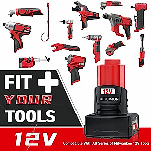 Upgraded 7.0Ah 2Pack M12 Battery for Milwaukee 12V battery for Milwaukee M 12 Lithium-ion Battery 48-11-2460 48-11-2412 48-11-2401 48-11-2440 Battery for 12 Volt High Output M12 XC Tool Battery Pack