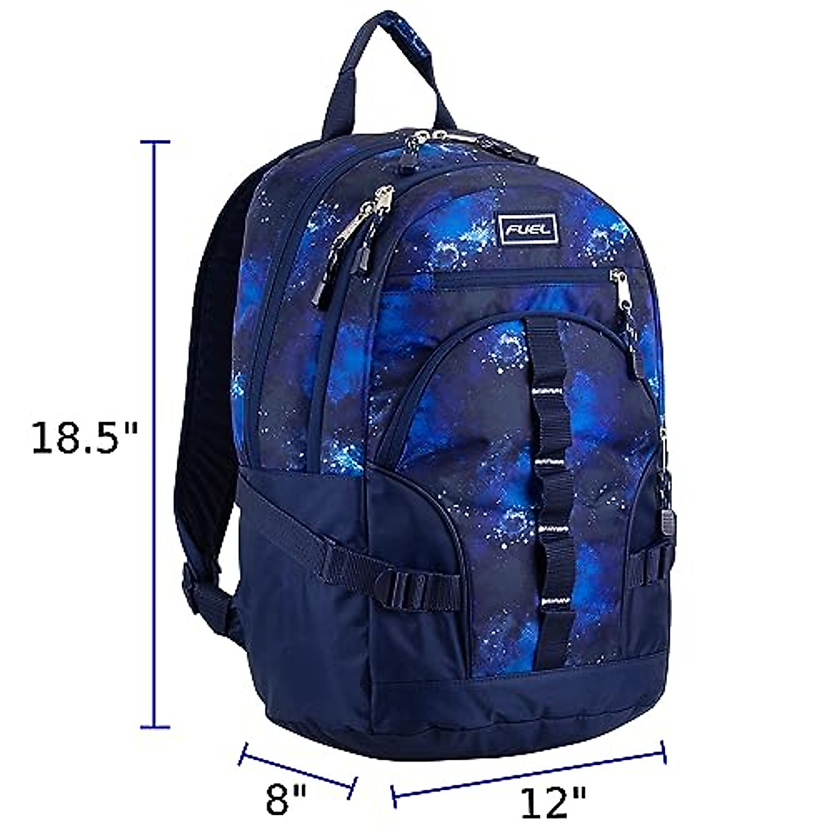 FUEL Dynamo Active Backpack, Fits Most Laptops up to 15", Front Access Pockets, Padded Lumbar, Comfortable, Adjustable Straps - Blue Galaxy
